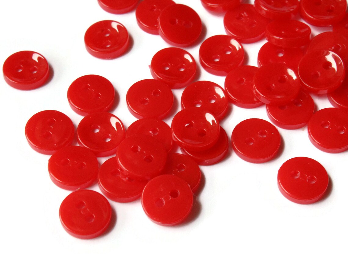50 11mm Opaque Red Buttons Flat Round Plastic Two Hole Buttons | Etsy
