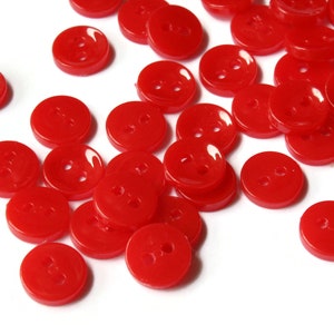 50 11mm Opaque Red Buttons Flat Round Plastic Two Hole Buttons Jewelry ...