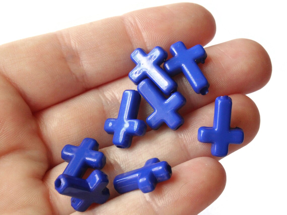 50 16mm Cross Beads Royal Blue Cross Beads Plastic Crosses Christian ...