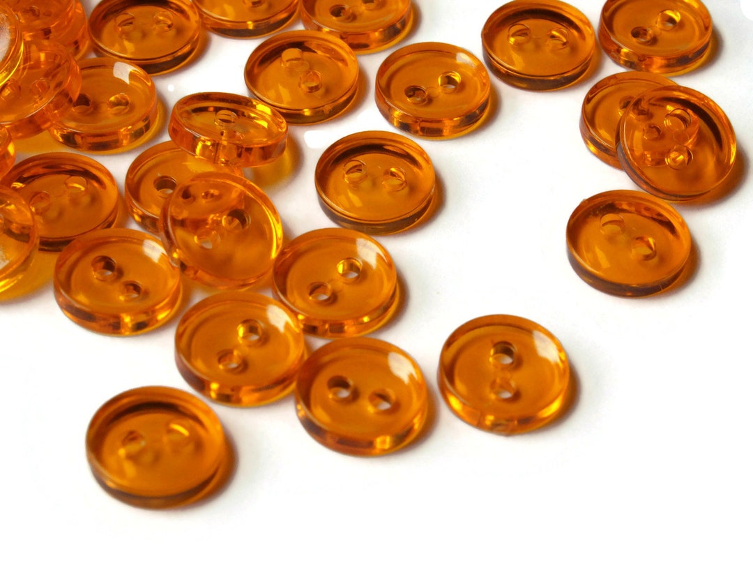 50 11mm Clear Orange Buttons Flat Round Plastic Two Hole Buttons ...