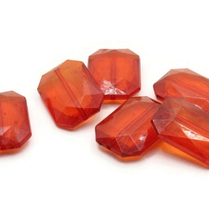 6 30mm Red Beads Acrylic Gems Rectangle Jewel Beads Acrylic Jewels ...