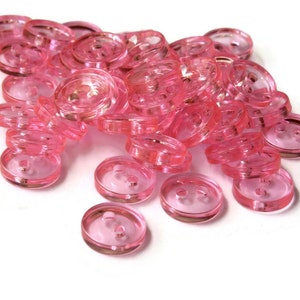 50 11mm Clear Light Pink Buttons Flat Round Plastic Two Hole Buttons ...
