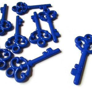 8 Royal Blue Key Charm Skeleton Key Charm Plastic Key Beading Supplies ...