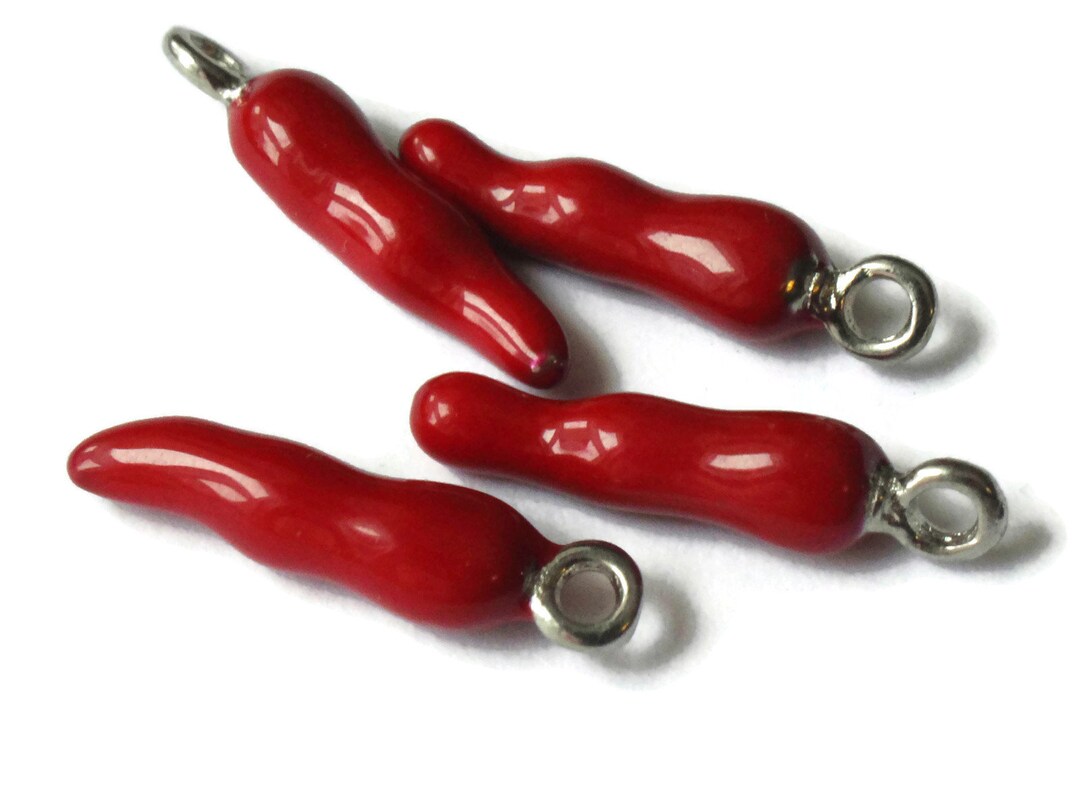 4 20mm Red Chili Pepper Charms Food Beads Small Enamel Charms Jewelry ...
