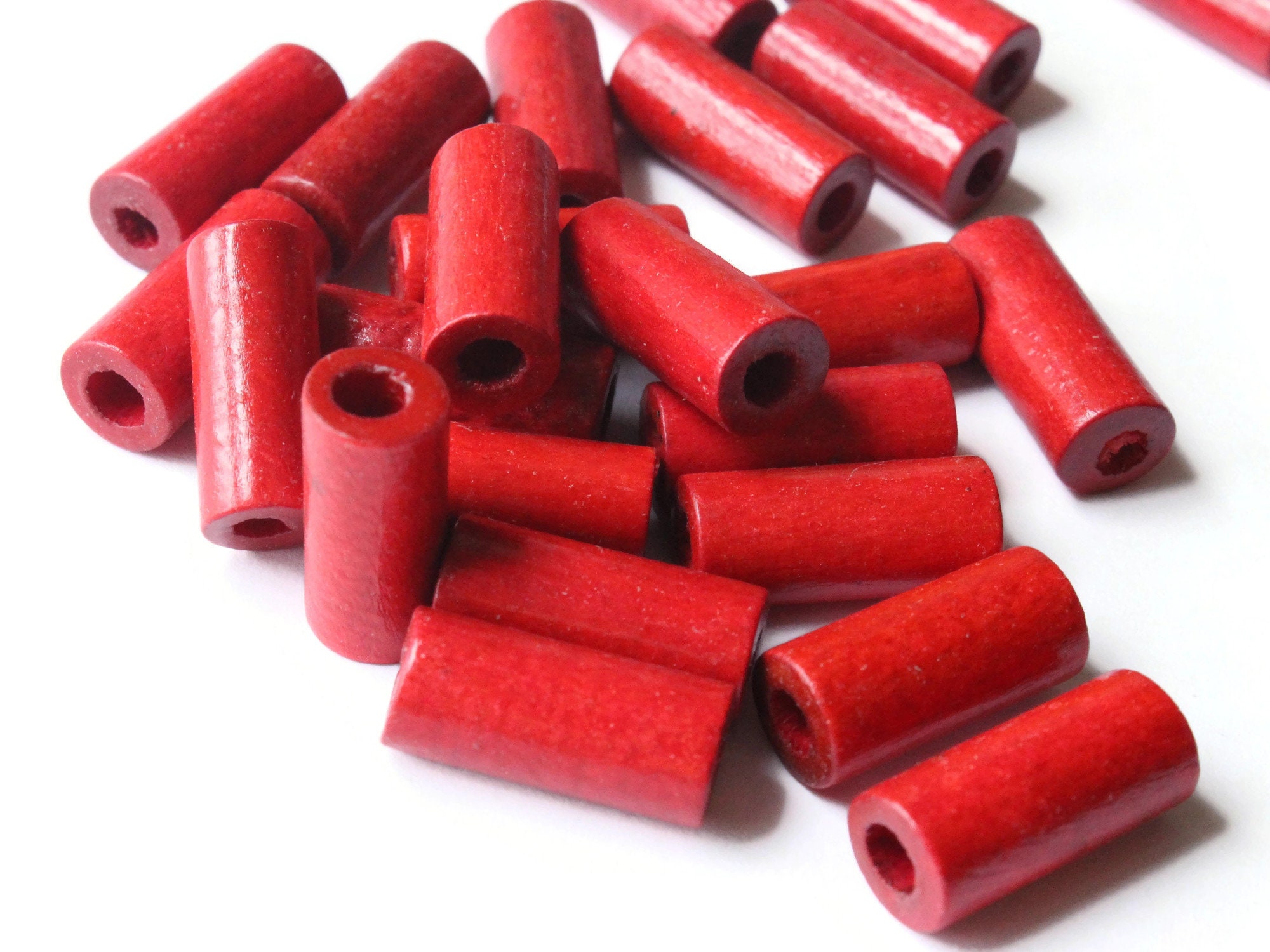 24 18mm Tube Beads Red Vintage Wood Beads Wooden Beads Jewelry Making ...