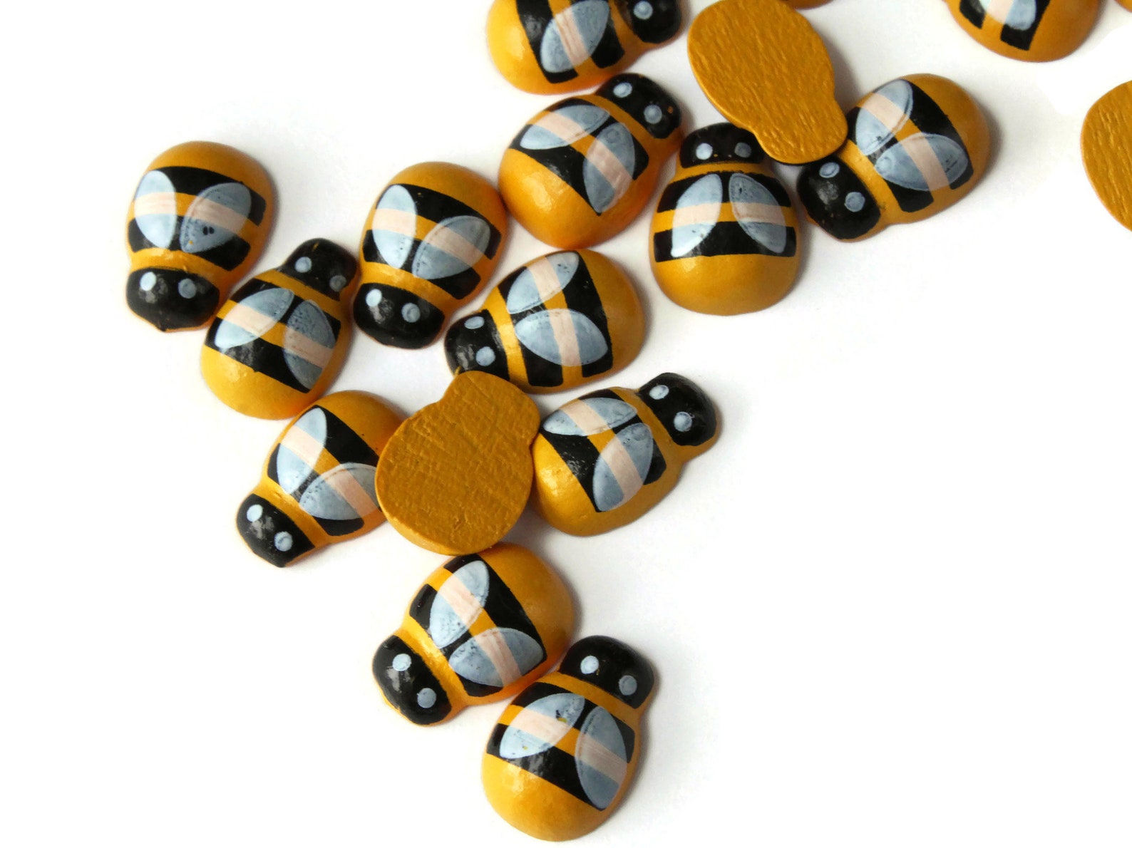 30 13mm Wooden Bee Cabochons Bumblebee Cabs Flat Back - Etsy