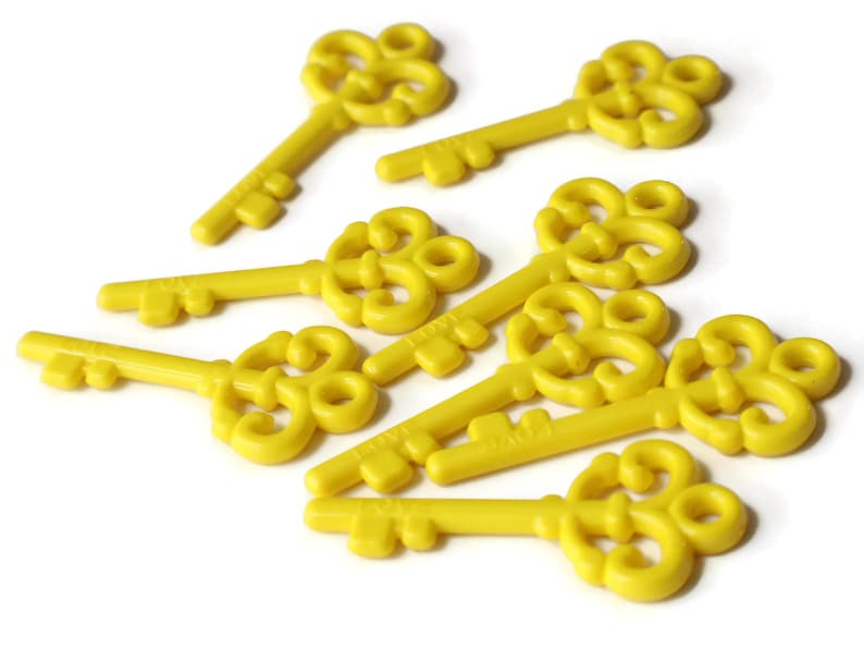 8 Yellow Key Plastic Key Skeleton Key Charm Key Pendant Love | Etsy