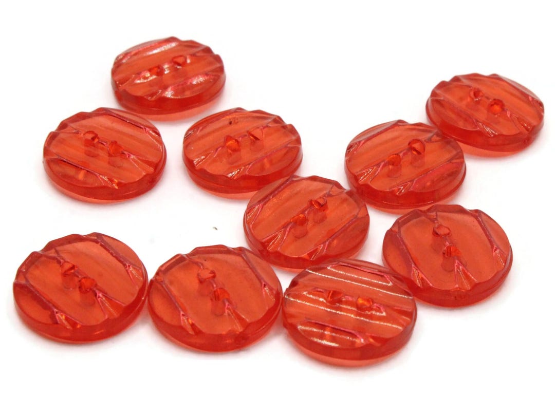 10 13mm Red Plastic Buttons With Gold Stripes Flat Round Plastic Two ...