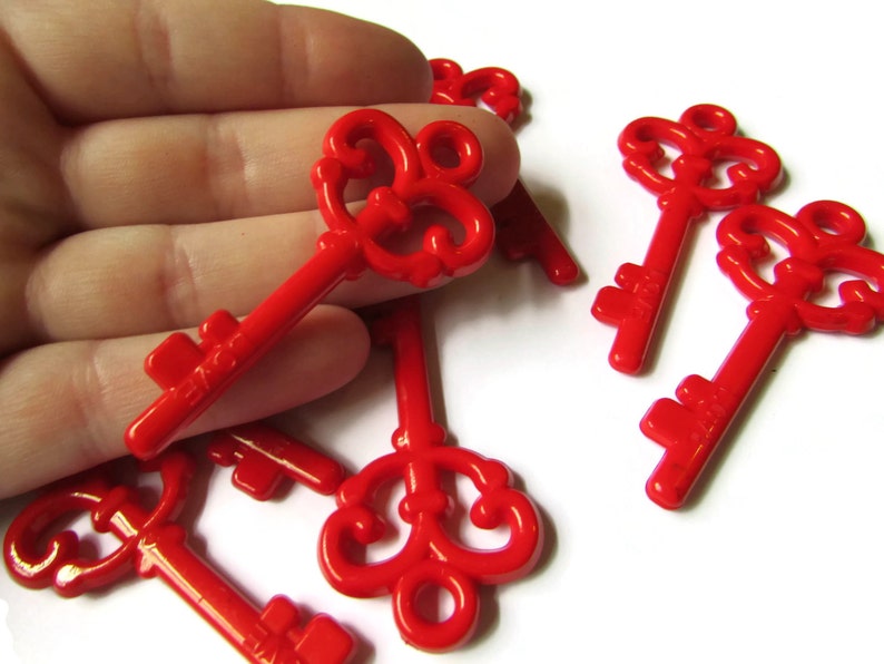 Plastic Key Charm Red Skeleton Key Charms Love Key Pendant Key | Etsy