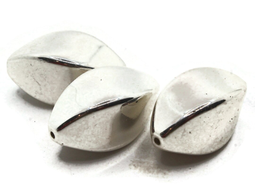 3 36mm Silver Plated Rectangle Beads Smooth Tapered Beads Vintage ...