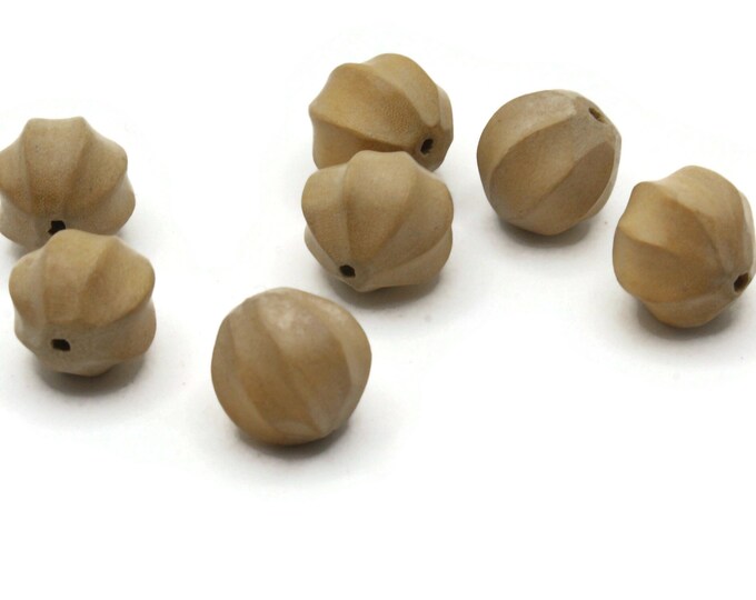 7 15mm Natural Brown Vintage Carved Beads Patterned Round Wooden Beads ...
