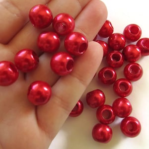 40 12mm Large Hole Pearls Red Pearl Beads European Beads Plastic Pearl ...