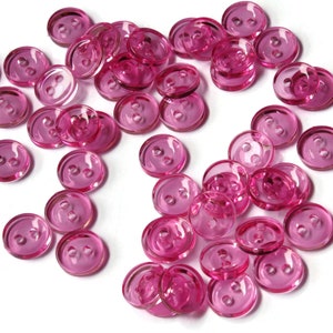 50 11mm Clear Dark Pink Buttons Flat Round Plastic Two Hole Buttons ...
