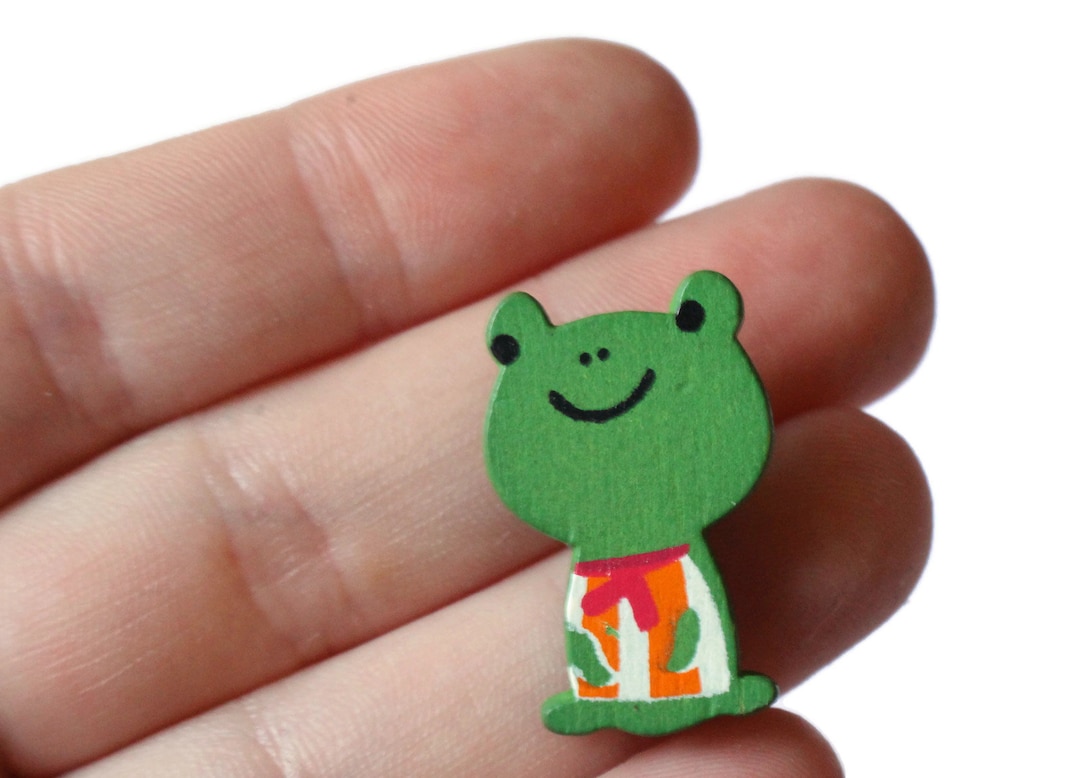 5 26mm Green Frog Button Wooden Buttons Shank Buttons Froggy Buttons ...