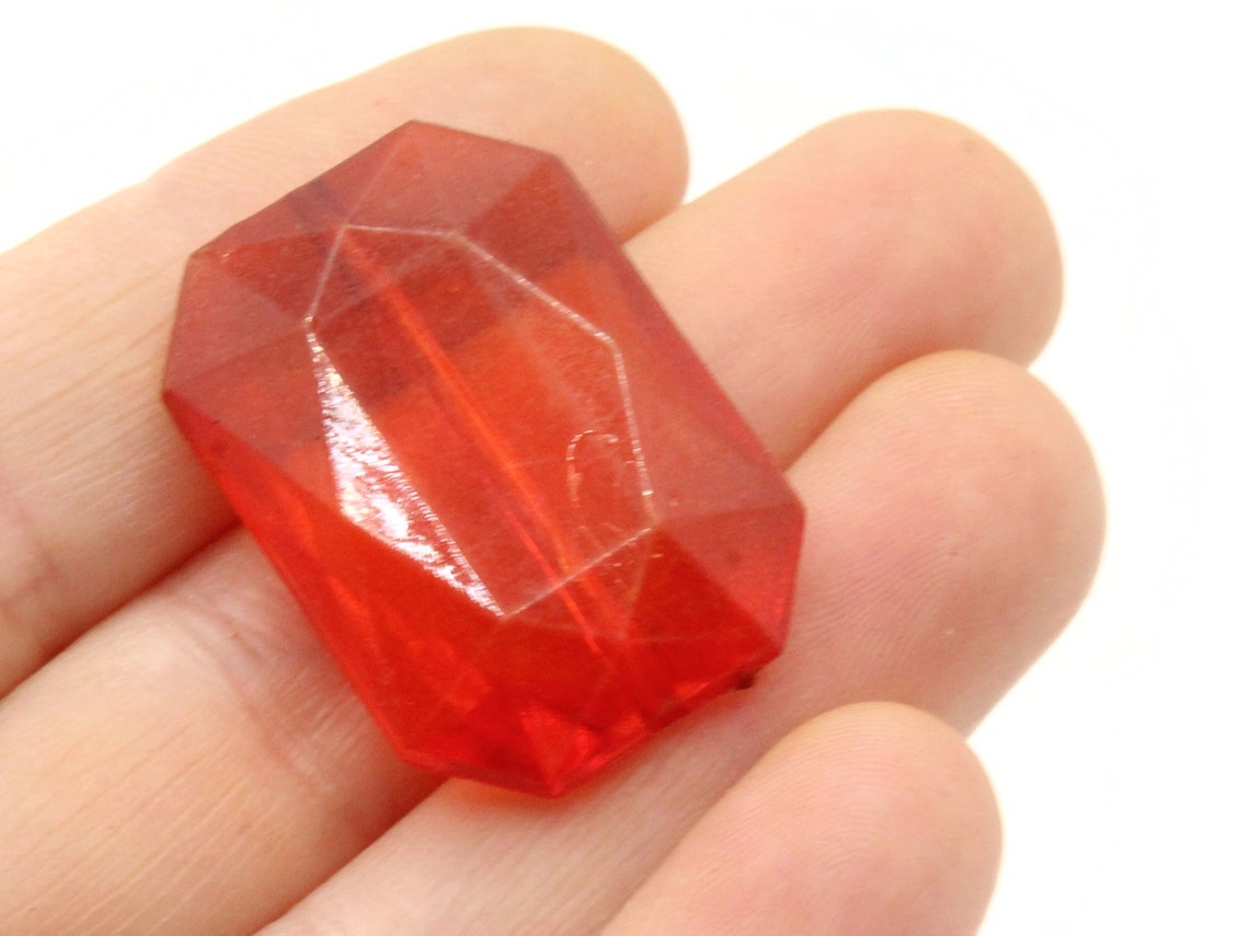 6 30mm Red Beads Acrylic Gems Rectangle Jewel Beads Acrylic Jewels ...