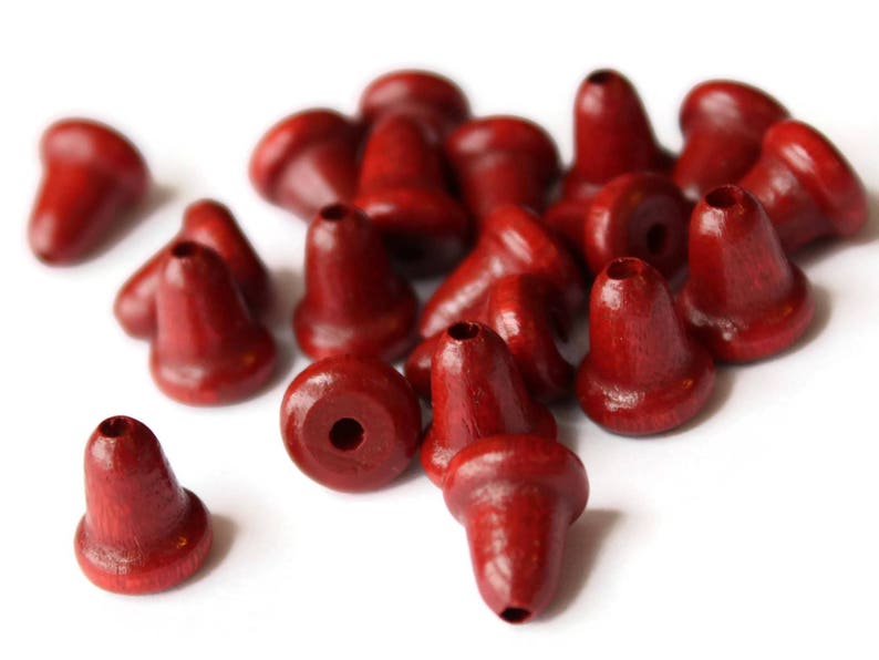 20 Dark Red Wooden Bell Beads 11mm Wood End Beads Vintage - Etsy