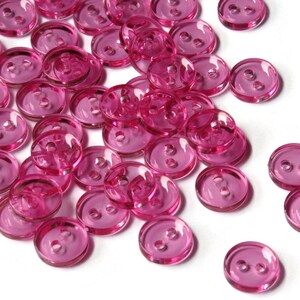 50 11mm Clear Dark Pink Buttons Flat Round Plastic Two Hole Buttons ...