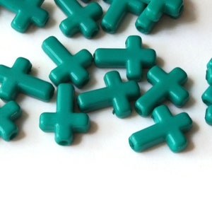50 16mm Cross Beads Teal Green Cross Beads Plastic Crosses Christian ...