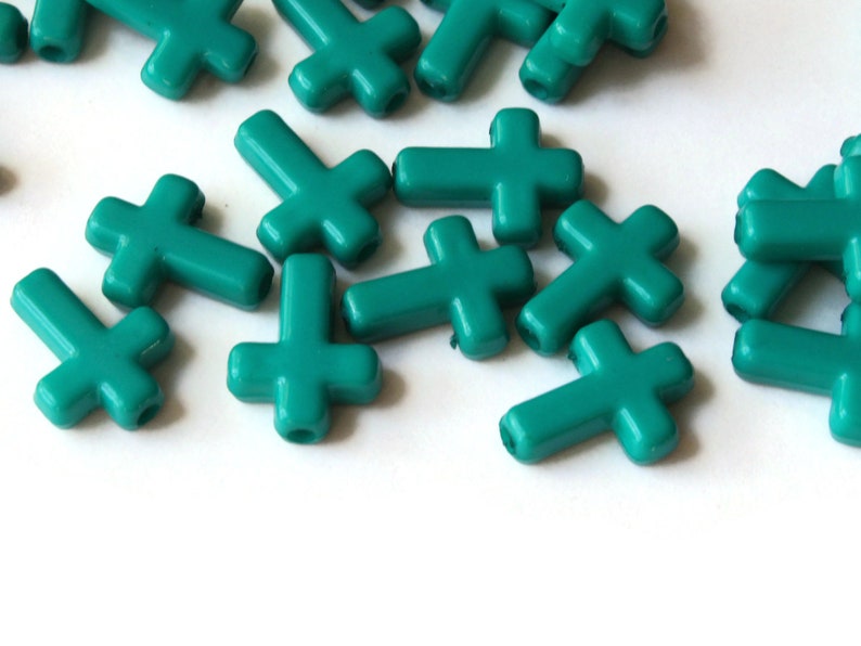 50 16mm Cross Beads Teal Green Cross Beads Plastic Crosses - Etsy