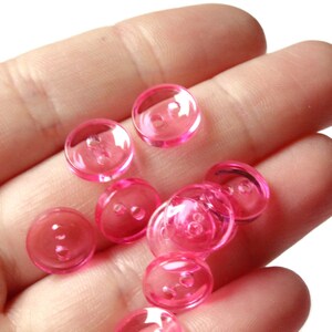 50 11mm Clear Dark Pink Buttons Flat Round Plastic Two Hole Buttons ...