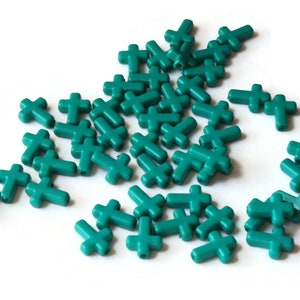 50 16mm Cross Beads Teal Green Cross Beads Plastic Crosses Christian ...
