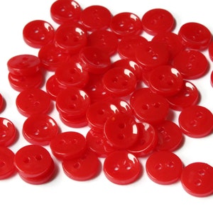 50 11mm Opaque Red Buttons Flat Round Plastic Two Hole Buttons Jewelry ...