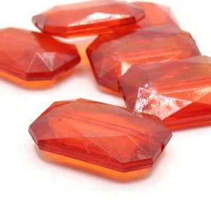 6 30mm Red Beads Acrylic Gems Rectangle Jewel Beads Acrylic Jewels ...