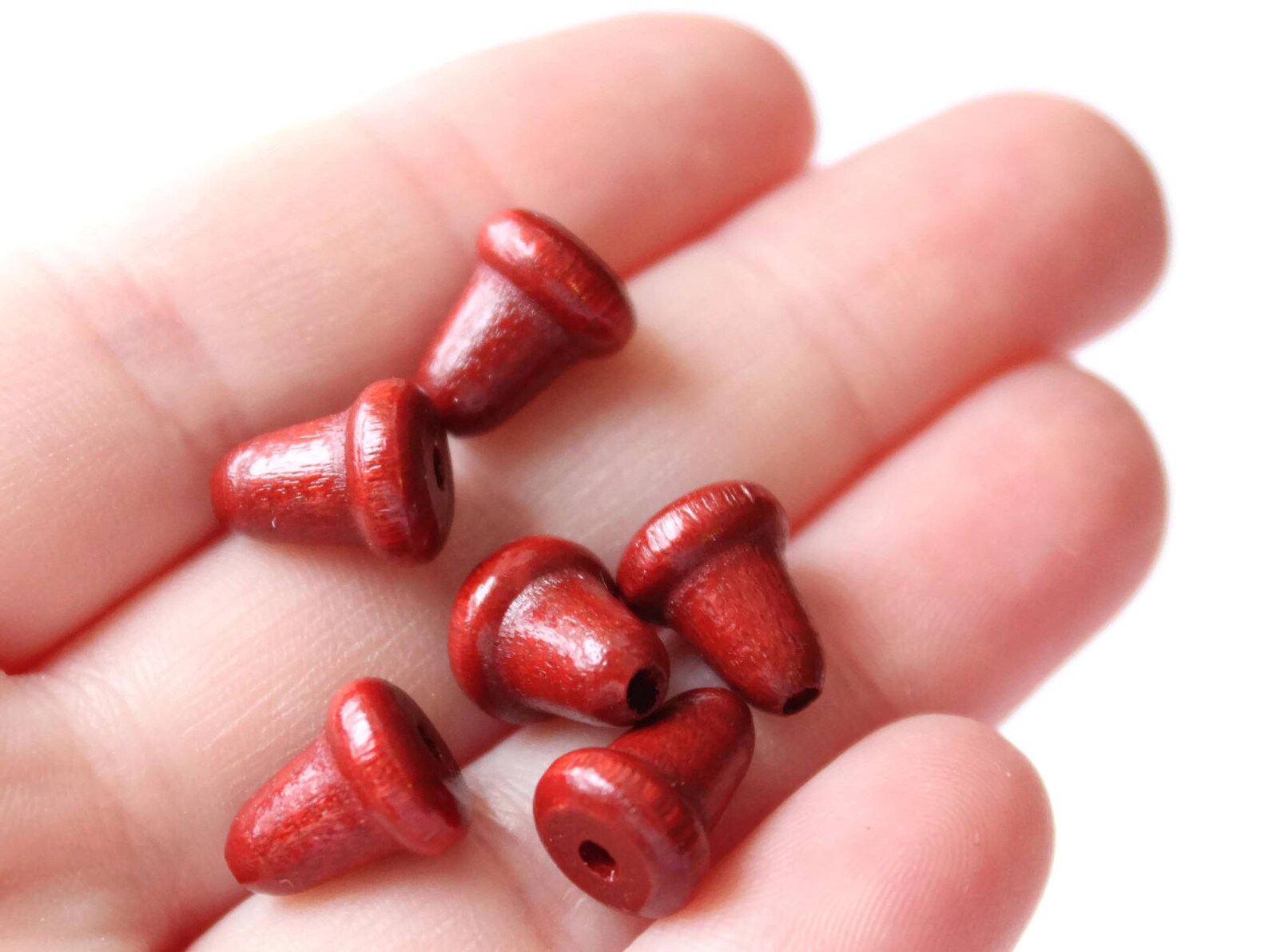 20 Dark Red Wooden Bell Beads 11mm Wood End Beads Vintage - Etsy