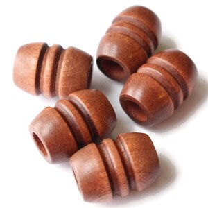 Quantity 5 29mm Fluted Barrel Beads Large Hole Beads Medium Brown Wood ...