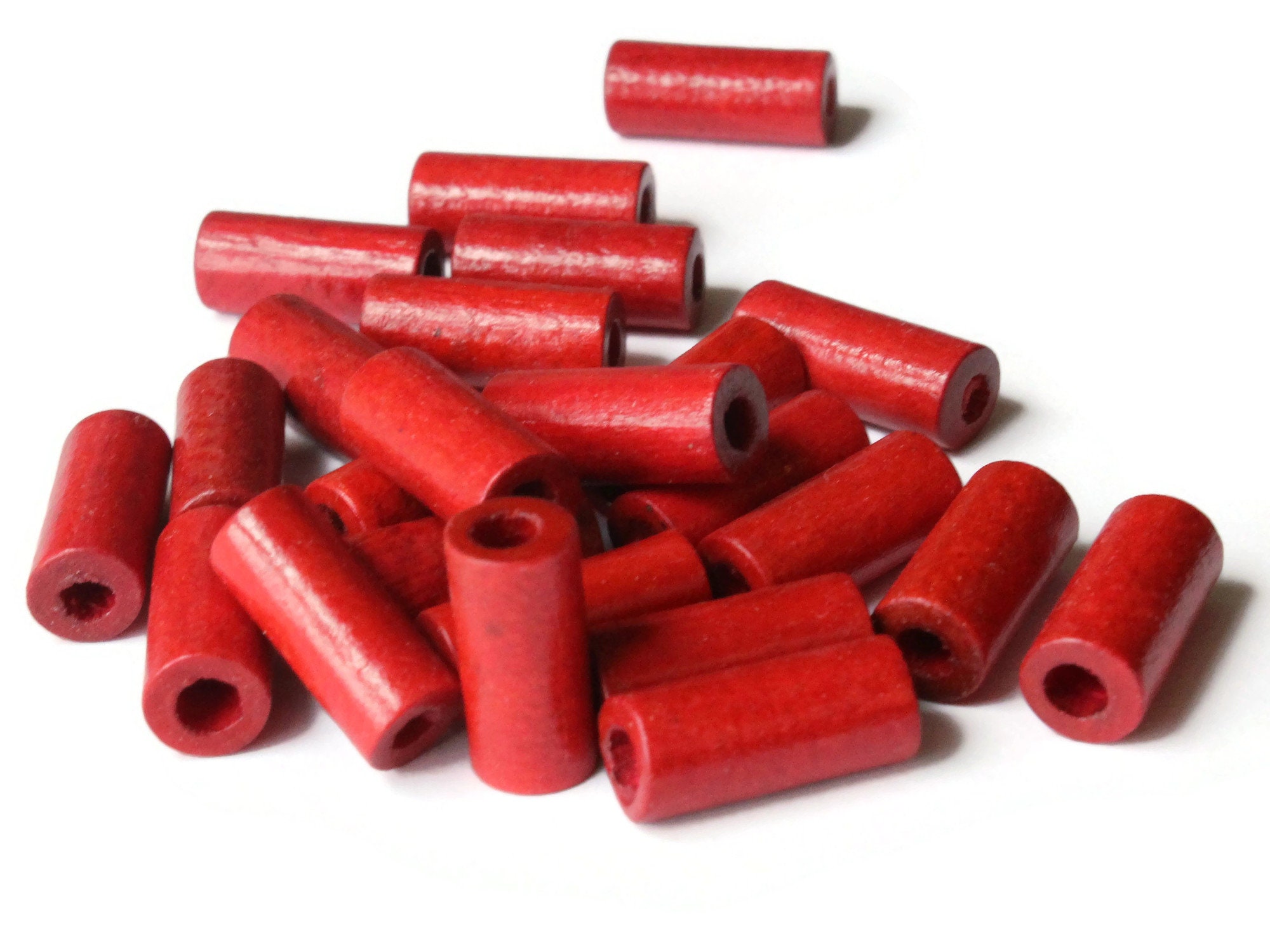 24 18mm Tube Beads Red Vintage Wood Beads Wooden Beads Jewelry Making ...
