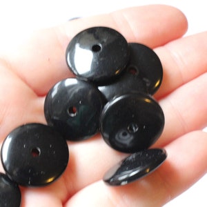 15 18mm Jet Black Disc Beads, Vintage Plastic Beads, Saucer Beads Flat ...