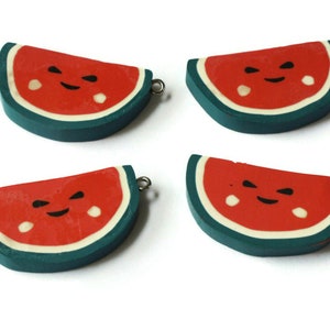 4 40mm Happy Watermelon Beads Food Beads Sliced Clay Beads Red and ...