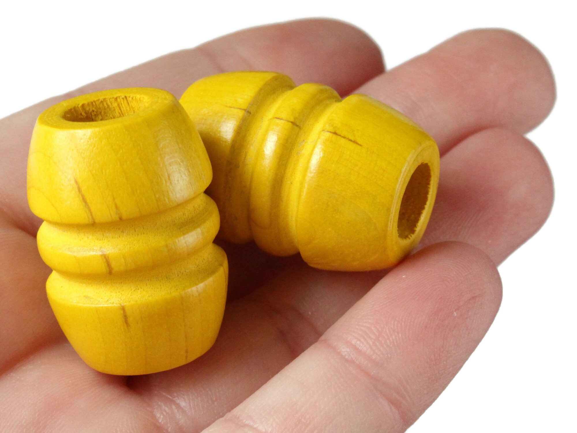 5 Large Yellow Barrel Beads 28mm Beads Fluted Barrel Beads Wooden Beads ...