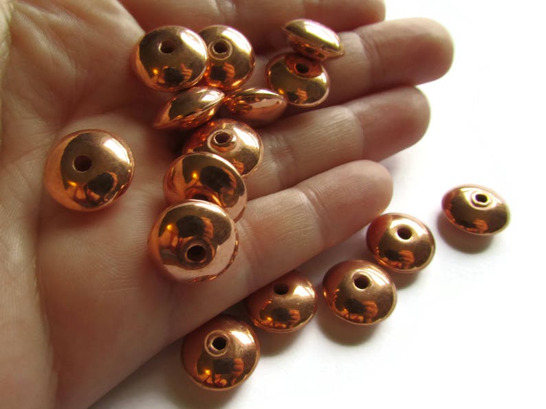 15 14mm Vintage Red Copper Beads Saucer Beads Copper Plated Plastic ...