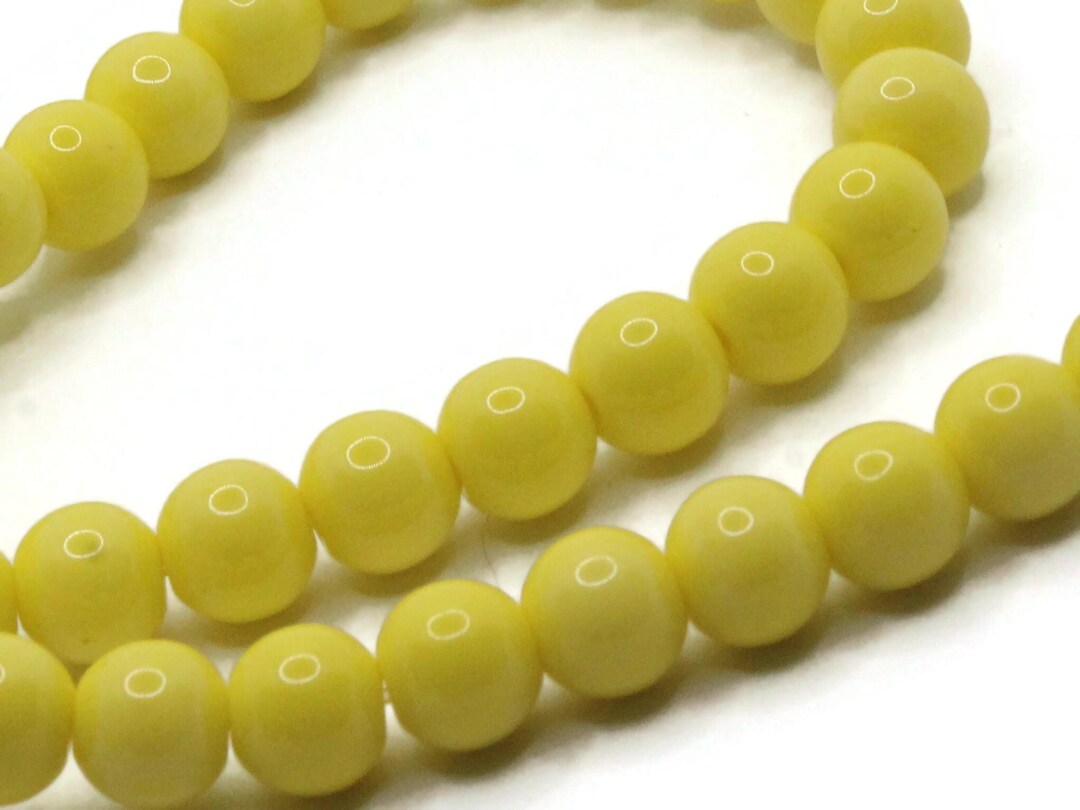 50 8mm Opaque Yellow Smooth Round Glass Beads Jewelry Making Beading ...