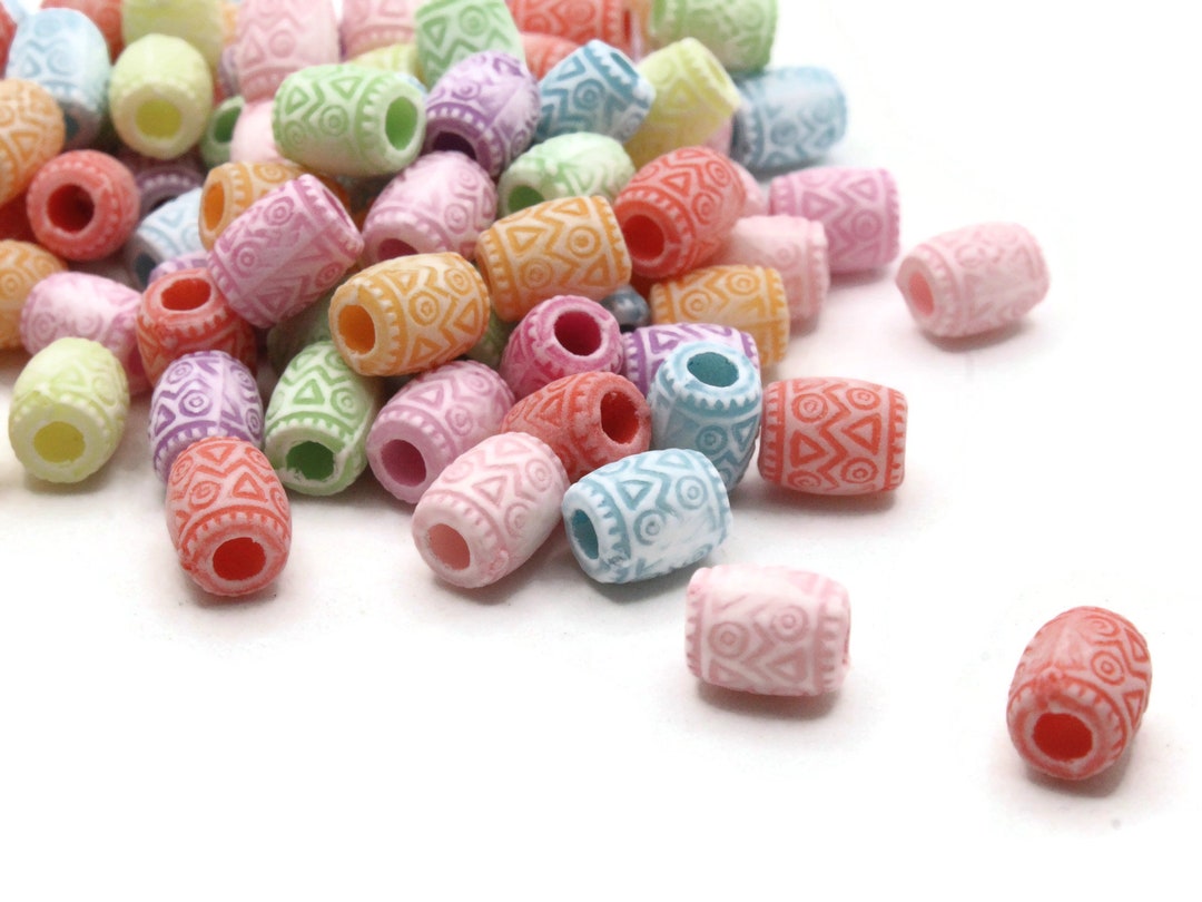 100 15mm Large Hole Tube Beads Mixed Color Multi-color Plastic Beads ...