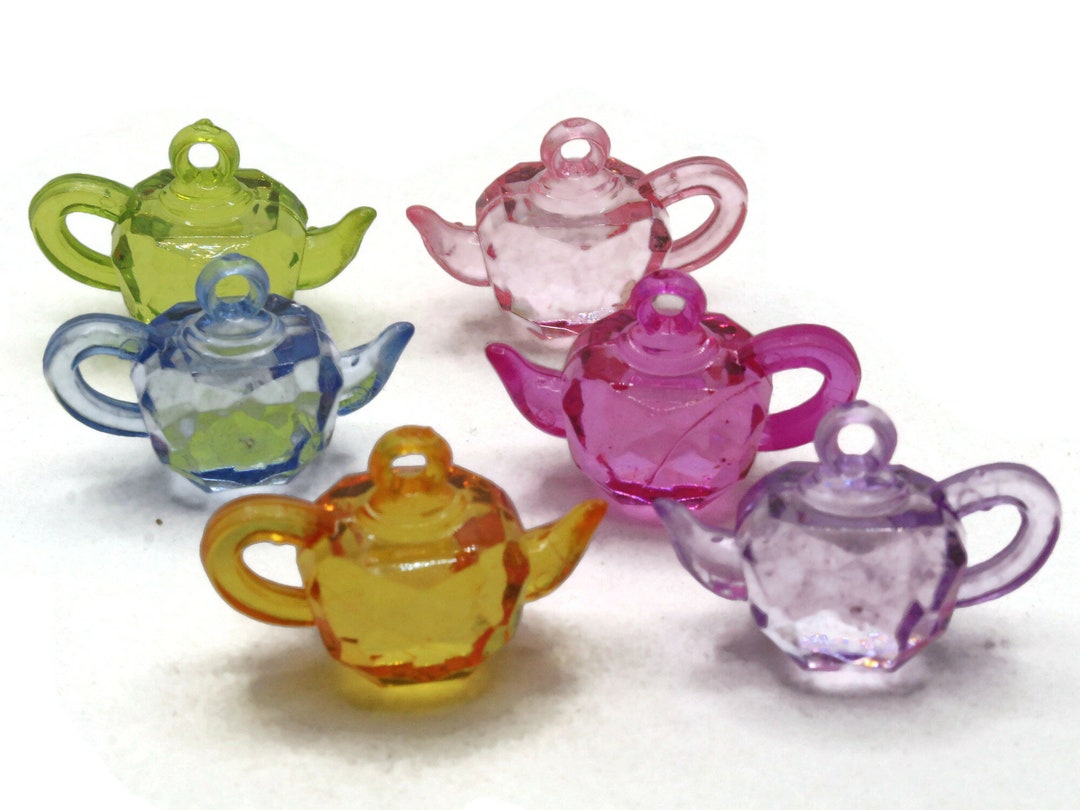 6 32mm Mixed Color Teapot Charms Miniature Plastic Teapots for Jewelry ...