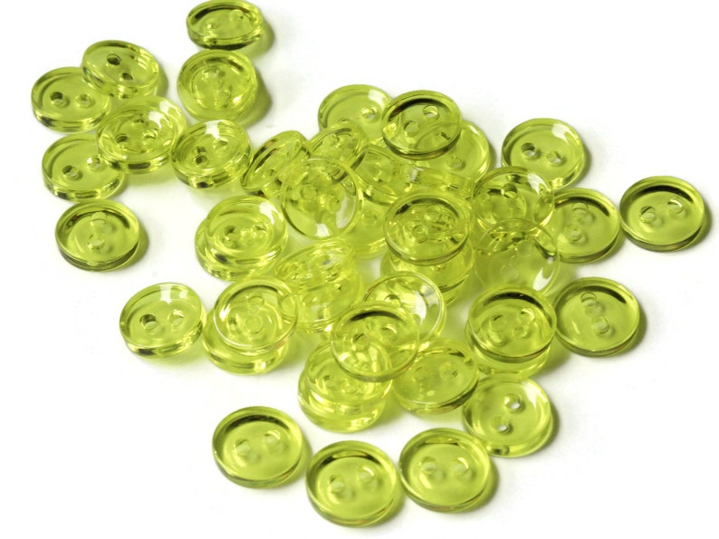 50 11mm Clear Light Yellow Buttons Flat Round Plastic Two Hole - Etsy