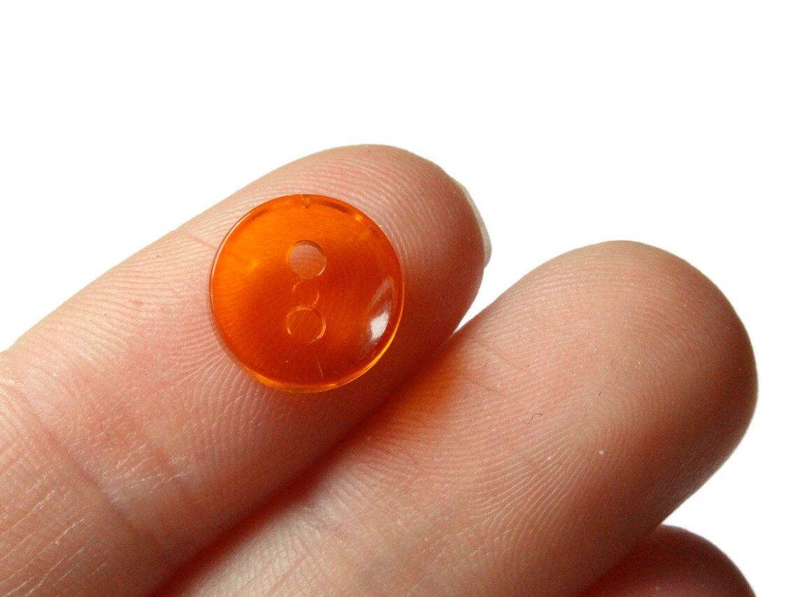 50 11mm Clear Orange Buttons Flat Round Plastic Two Hole Buttons ...