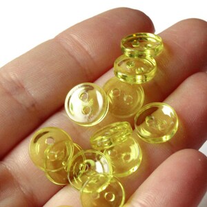 50 11mm Clear Light Yellow Buttons Flat Round Plastic Two Hole Buttons ...