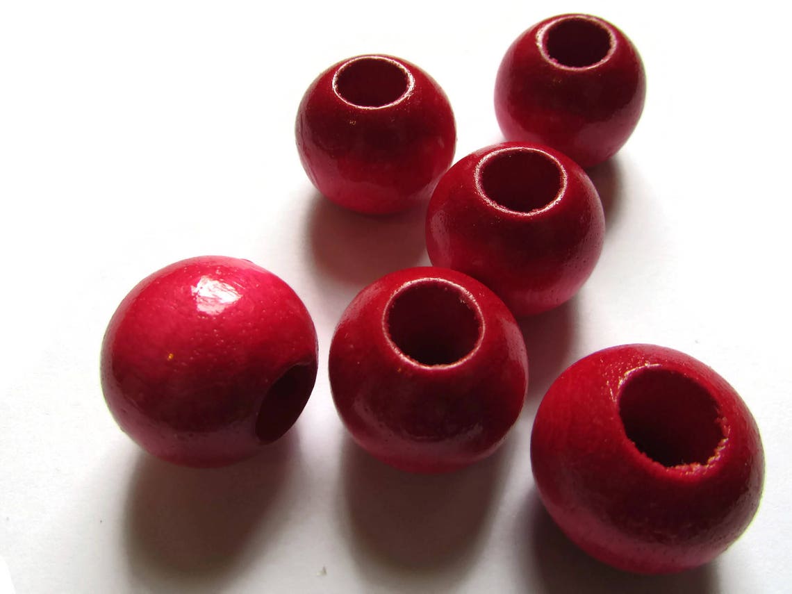 6 21mm X 19mm Red Beads Round Wood Beads Vintage Beads Wooden - Etsy