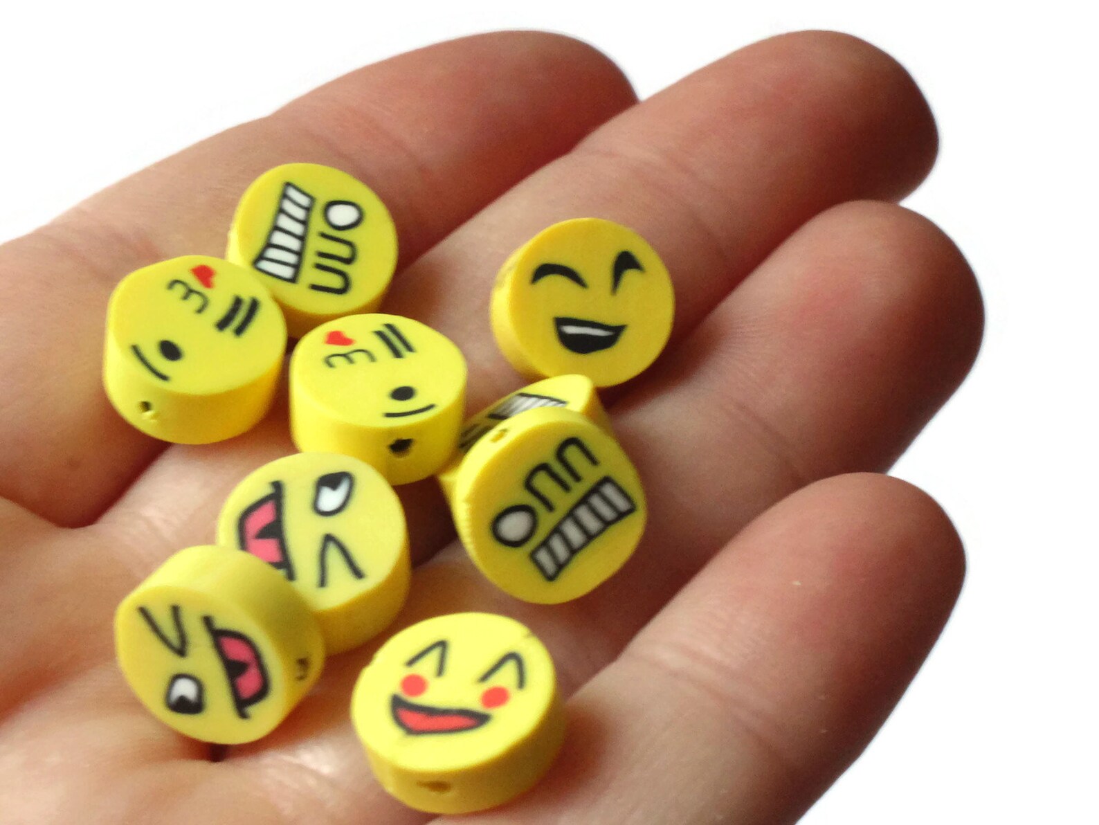 25 Yellow Emoji Beads Polymer Clay Smiley Face Beads Coin Beads Mixed ...