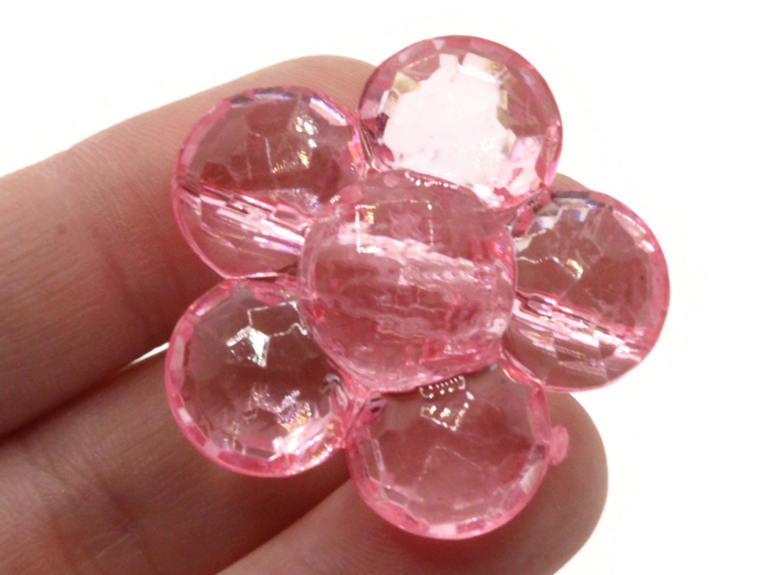 2 35mm Large Light Pink Flower Buttons Flat Faceted Floral Plastic ...