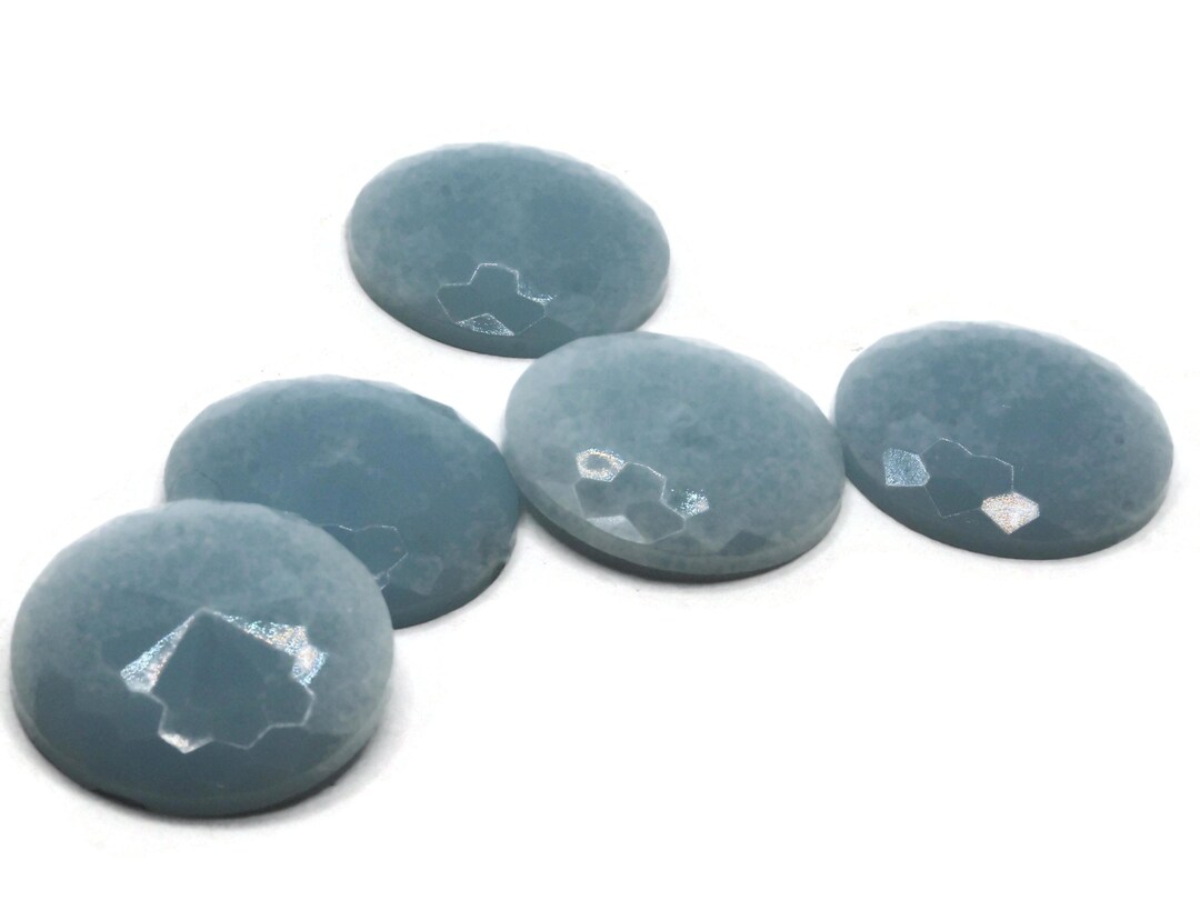 5 28mm Ice Blue Faceted Flatback Cabochons Vintage Lucite Plastic ...