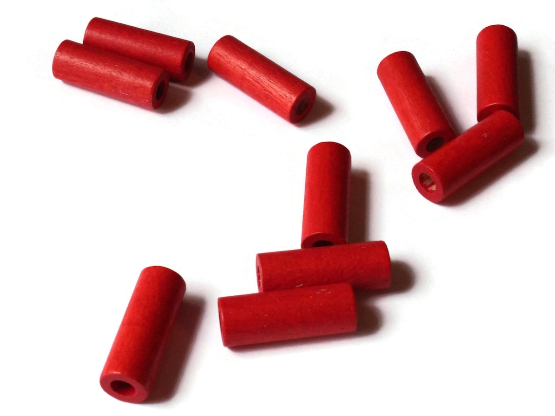 10 26mm Red Wood Tube Beads 1 Inch Vintage Beads New Old Stock Beads ...