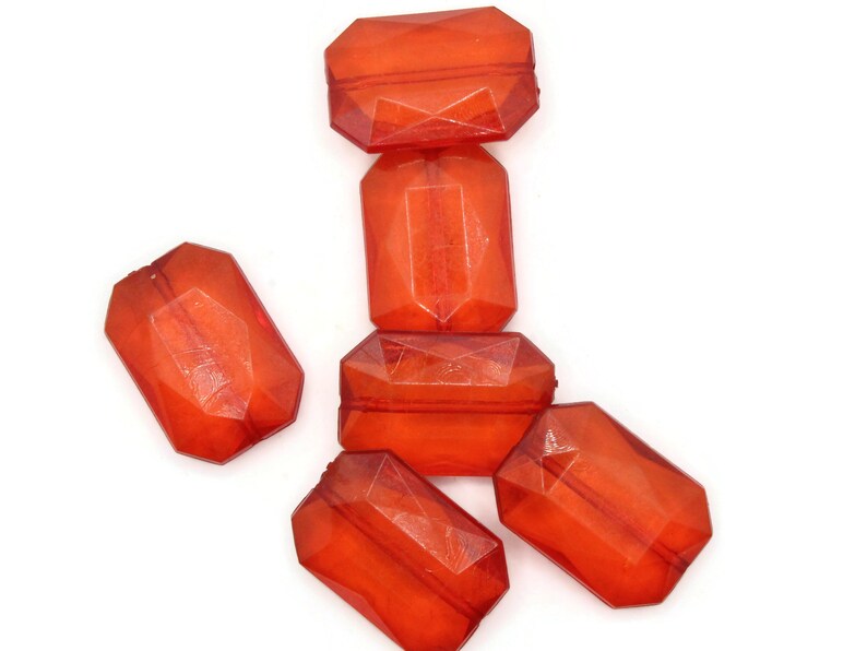 6 30mm Red Beads Acrylic Gems Rectangle Jewel Beads Acrylic Jewels ...