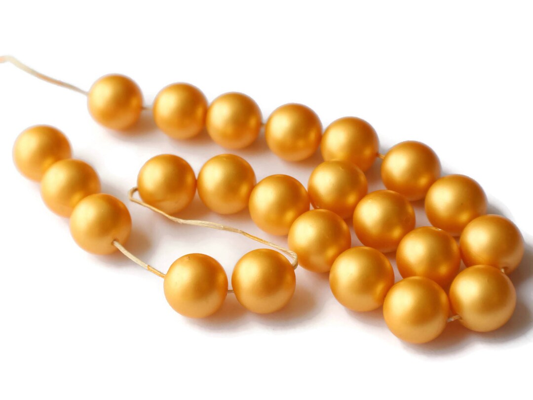 23 14mm Golden Yellow Faux Pearl Beads Vintage New Old Stock Bead ...