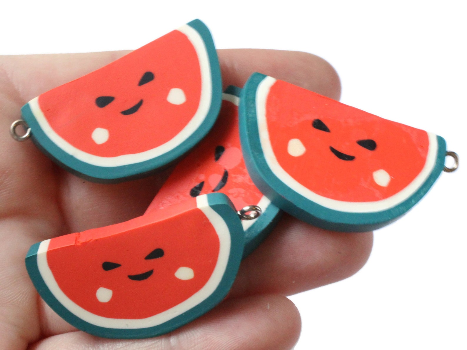 4 40mm Happy Watermelon Beads Food Beads Sliced Clay Beads Red - Etsy