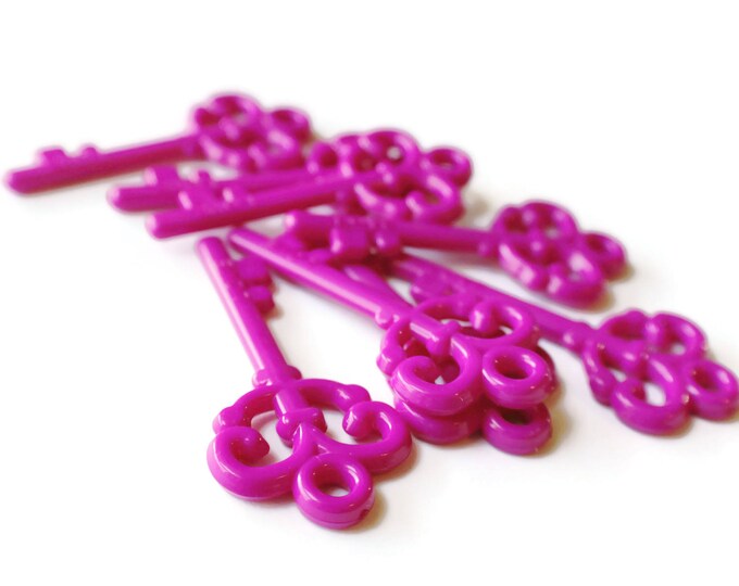8 Bright Pink Key Skeleton Key Charm Plastic Key Pink Keys Acrylic Key ...