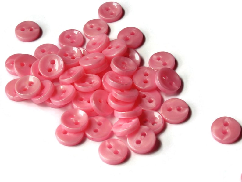 50 11mm Opaque Pearl Pink Buttons Flat Round Plastic Two Hole | Etsy